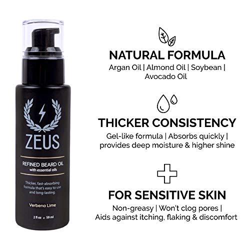 ZEUS Deluxe Beard Wash & Care Set – With Beard Wash, Refined Beard Oil & Palm Beard Brush (Verbena Lime)