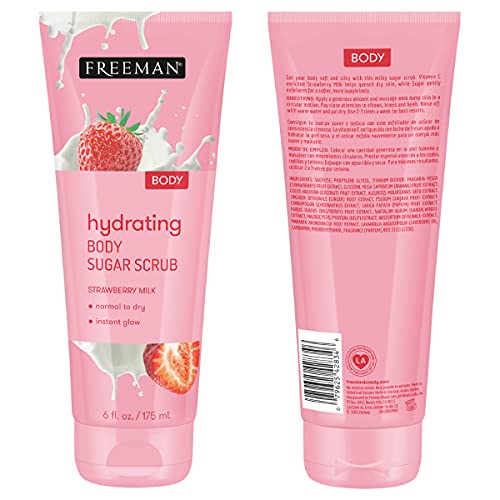 Freeman Sugar Body Scrub Set, Strawberry Milk, Green Tea, and Coffee Body Scrubs, Hydrating, Exfoliating, & Deep-Cleansing Skincare, Removes, Dirt, Oil, & Impurities, Self-Tan Prep, 3 Count