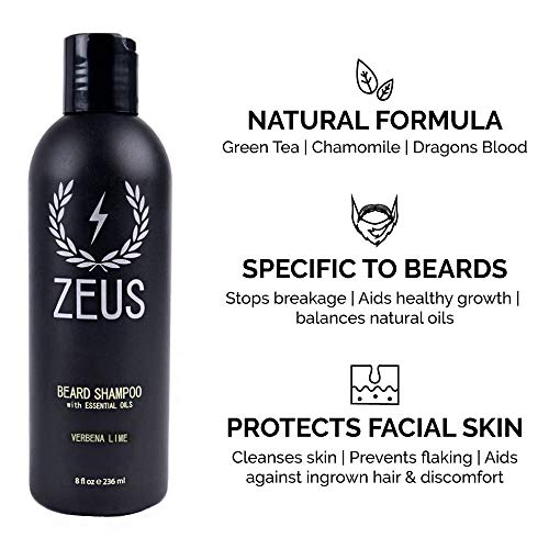 ZEUS Deluxe Beard Wash & Care Set – With Beard Wash, Refined Beard Oil & Palm Beard Brush (Verbena Lime)