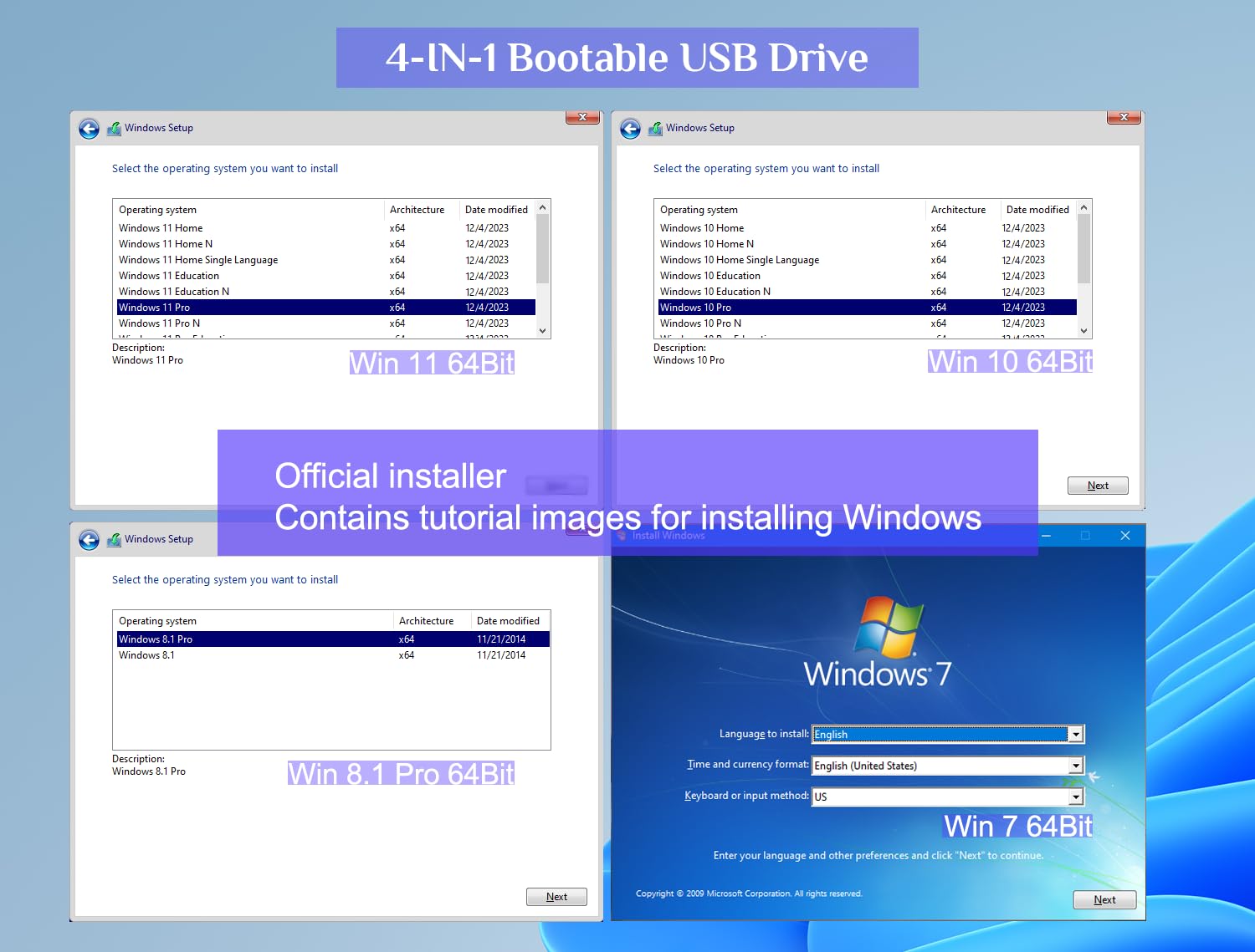 64GB - Bootable Windows 11/10 / 8.1/7, USB Driver 3.2 for Reinstall Windows, Reset Password, Network Drive,Supported UEFI and Legacy, Data Recovery, Repair Tool