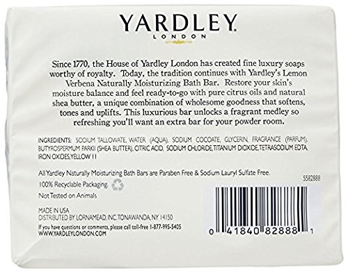 Yardley London Lemon Verbena With Shea Butter & Pure Citrus Oil Moisturizing Bar 4.25 ozr (Pack of 2)