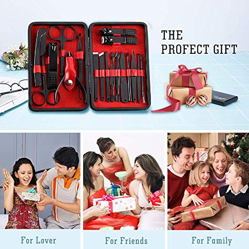 24&9 PCS Premium Nail Clipper Set,QIYAGE Nail Clippers(Black), Nail Care Tools with Luxurious Portable Travel Case,Professional Grooming Gift Kit, Pedicure Kit, Stainless Steel Facial, Cuticle