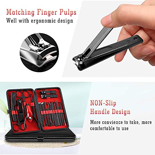 24&9 PCS Premium Nail Clipper Set,QIYAGE Nail Clippers(Black), Nail Care Tools with Luxurious Portable Travel Case,Professional Grooming Gift Kit, Pedicure Kit, Stainless Steel Facial, Cuticle