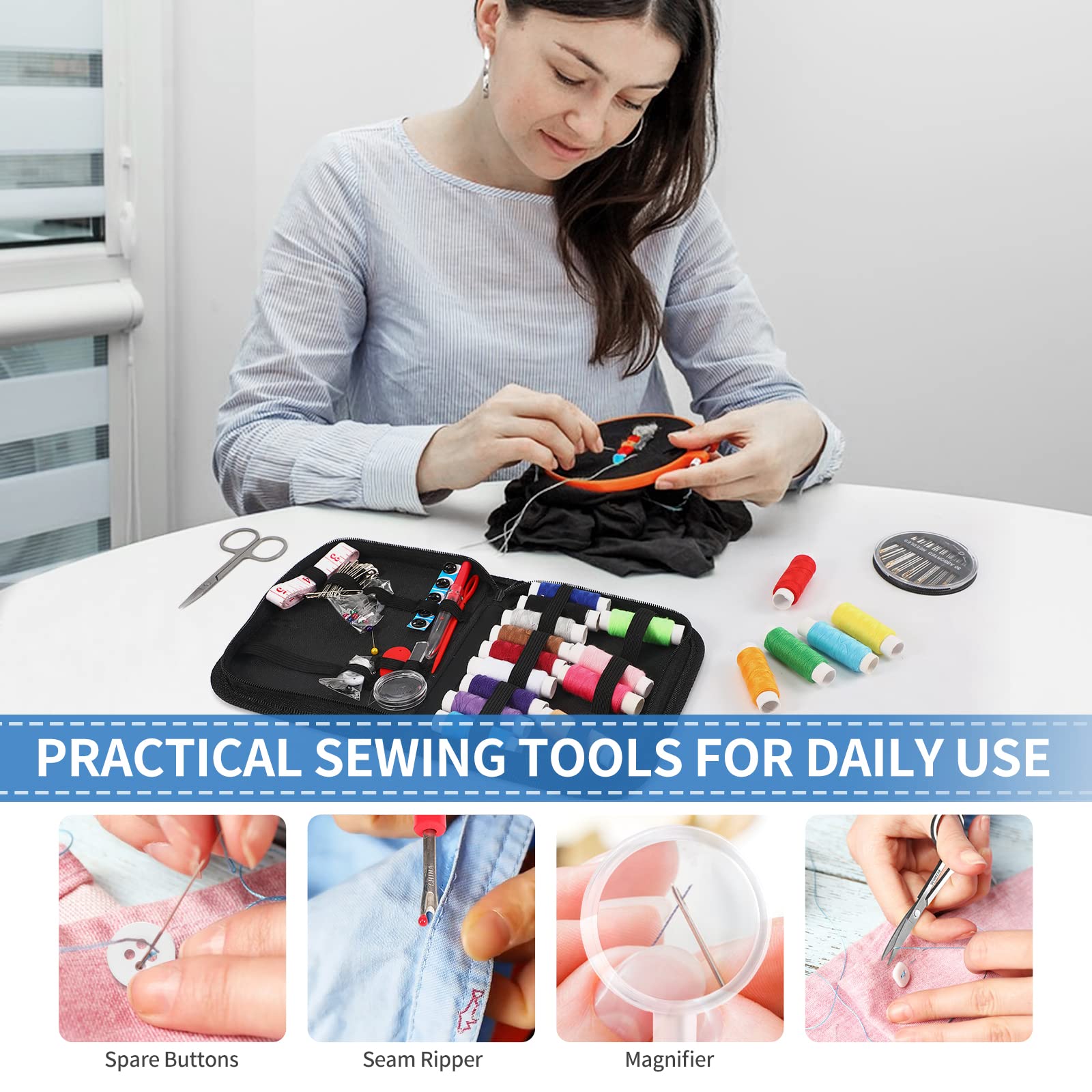 Sewing Kit for Adults and Kids,Marcoon Needle and Thread Kit with Sewing Supplies and Accessories Contains Scissors, Measure Tape,Seam Ripper,Suitable for Home, Travel, Beginner, Emergency