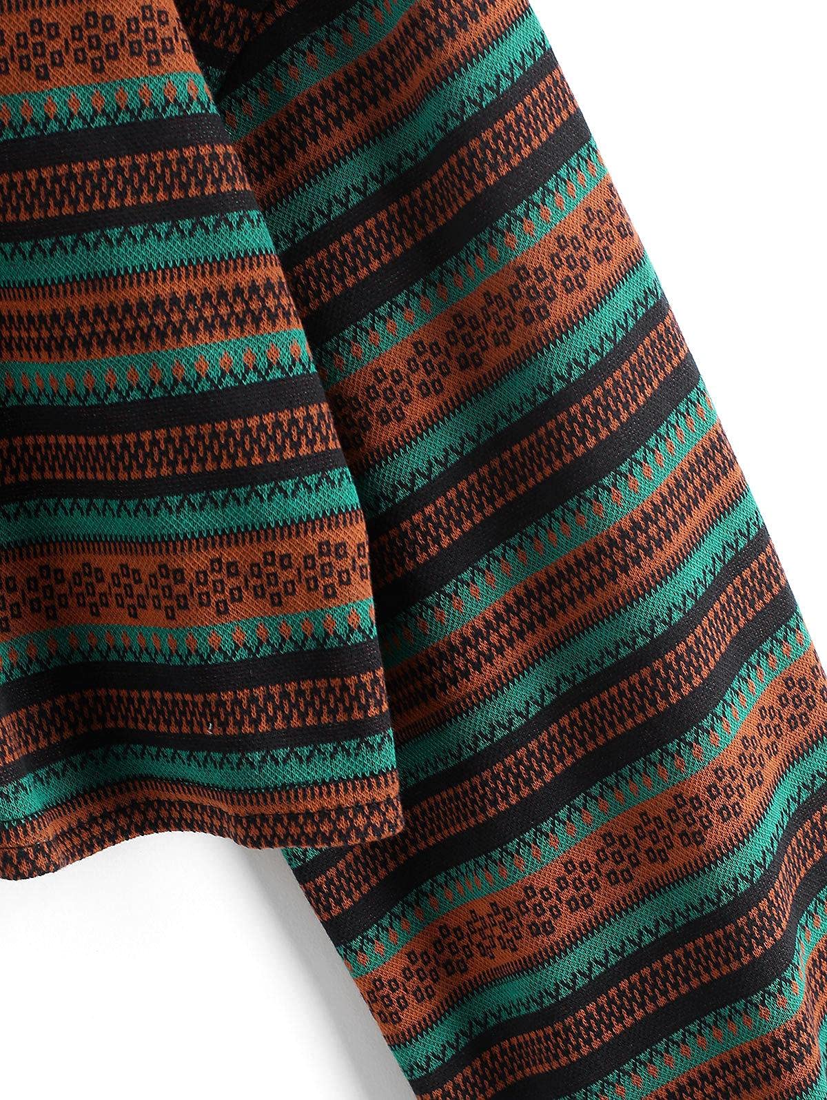 ZAFUL Women's Tribal Ethnic Graphic Cropped Knitwear Bohemian Long Sleeve Pullover Sweater Boho Drop Shoulder Knitted Top Multicolored