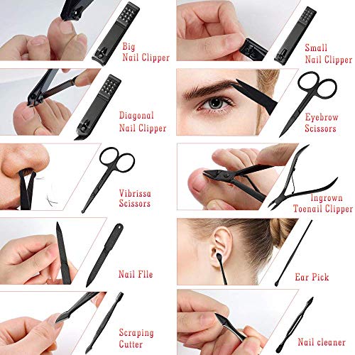 24&9 PCS Premium Nail Clipper Set,QIYAGE Nail Clippers(Black), Nail Care Tools with Luxurious Portable Travel Case,Professional Grooming Gift Kit, Pedicure Kit, Stainless Steel Facial, Cuticle