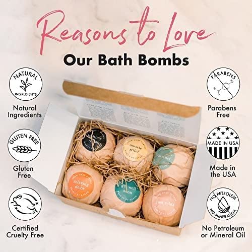 Bath Bomb Gift Set - USA Made with Organic & Natural Relaxing Ingredients with Aromatherapy Salt & Oils, Bath Bombs for Women, Men & Kids