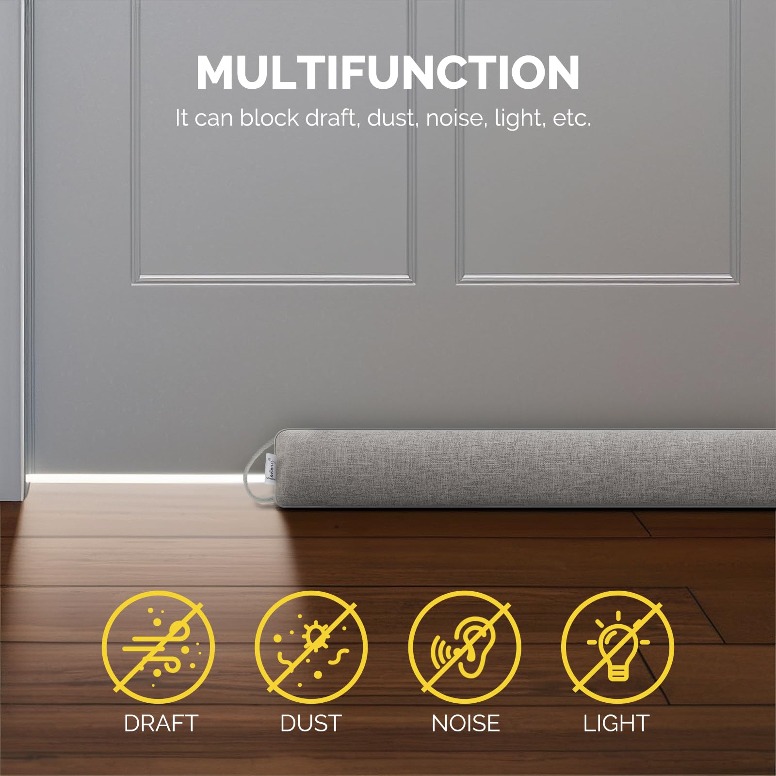 fowong Weighted Under Door Noise Stopper 48 Inch, Extra Long Draft Stopper for Bottom of Door Soundproof Noise Guard, Gray