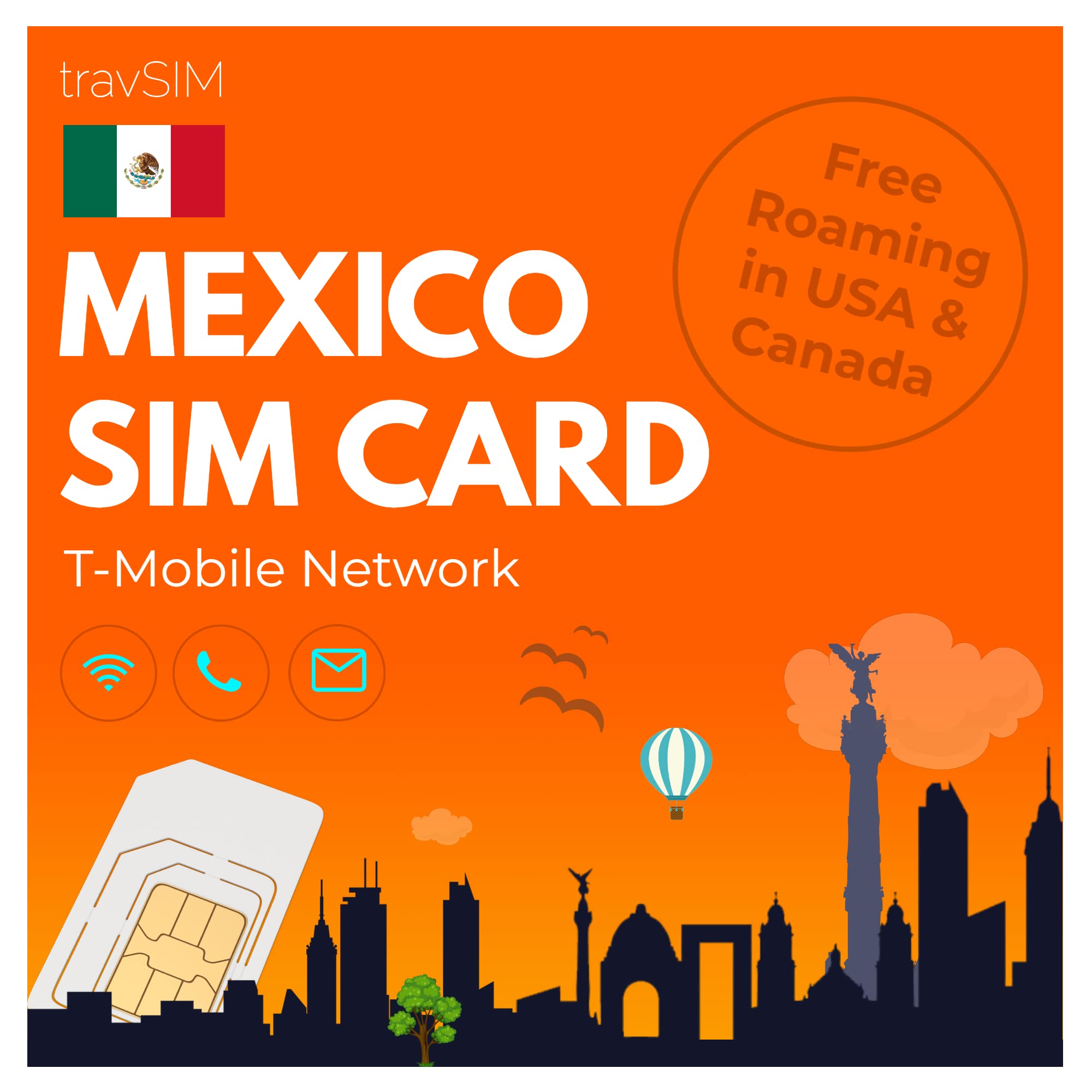 travSIM Mexico SIM Card | T-Mobile Network | 5GB Mobile Data | Free Roaming USA & Canada | Mexico SIM Card Prepaid has Unlimited National Calls & Texts | SIM Card Mexico 7 Days