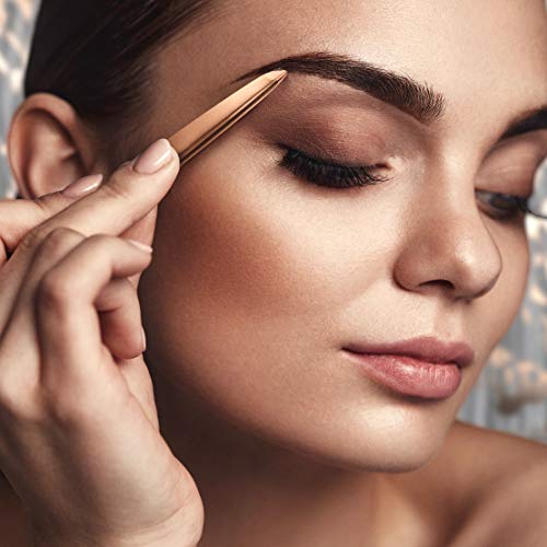 By MILLY German Steel Professional Slanted Tweezers - Hammer Forged 100% Stainless Steel - Hand-Filed and Aligned Slant Tips for Precision - Rose Gold