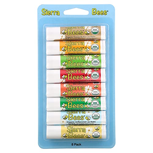 Organic Lip Balms Combo Pack, 8 Pack, 0.15 oz (4.25 g) Each, Sierra Bees
