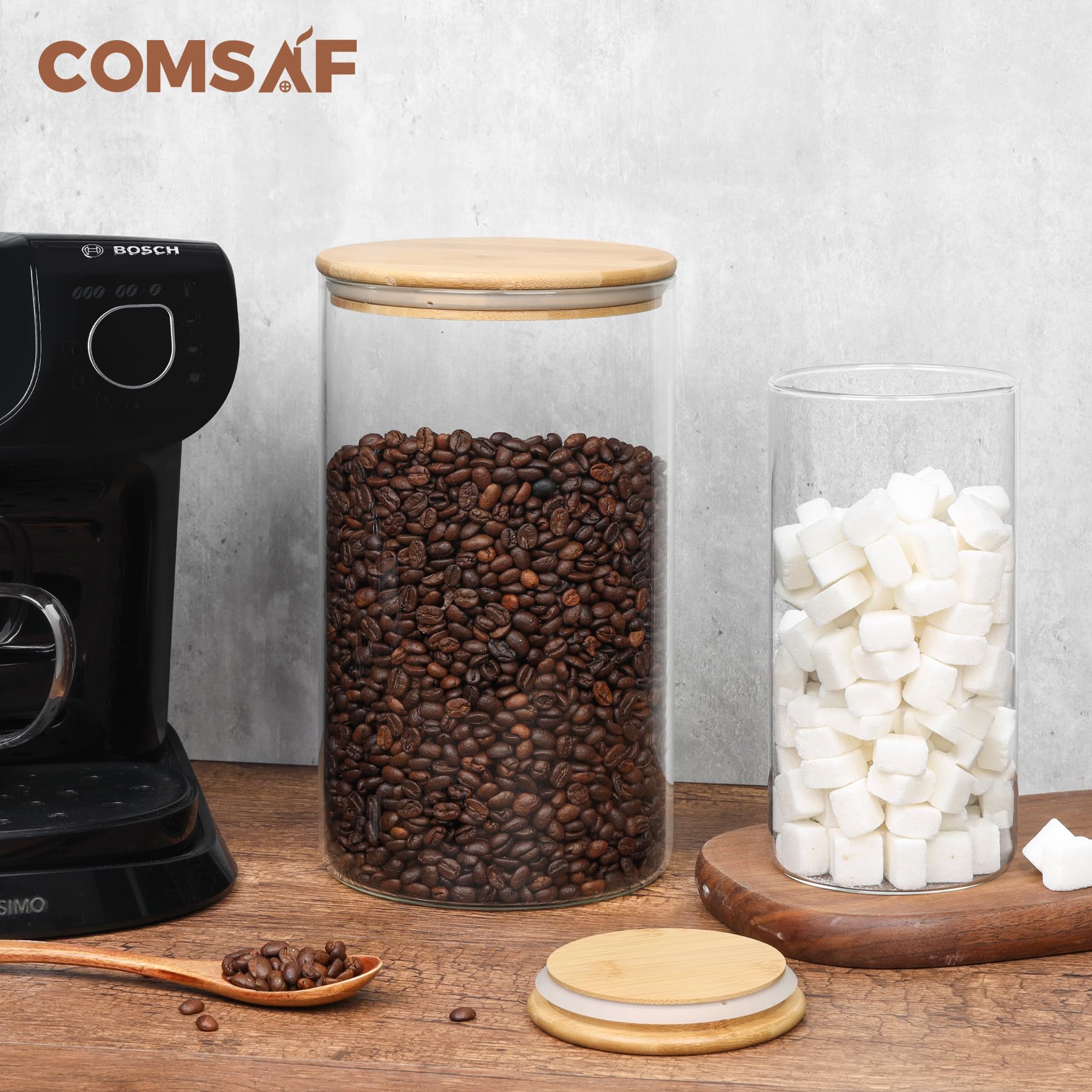 ComSaf Glass Jar with Airtight Lid (140 oz/4 liter/1.1 Gallon), Large Food Storage Container with Bamboo Lid, Glass Jars with Lids for Food