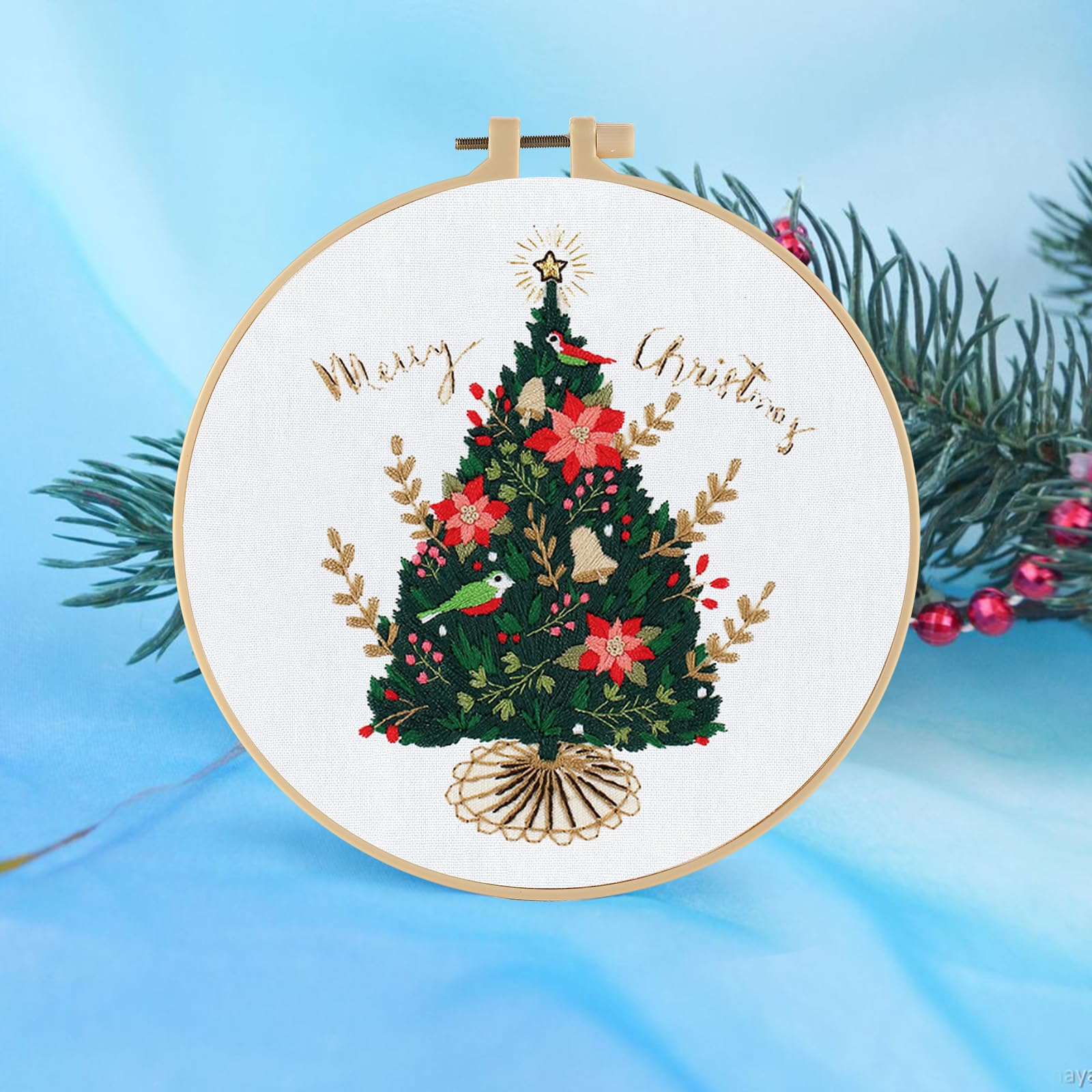 Sivilife Christmas Embroidery Starter Kit for Beginners, 4 Sets Stamped Cross Stitch Kits for Adult, Cute Sock Gift Pattern Hand DIY Kit with 2 Embroidery Hoops Instructions Color Threads and Needles