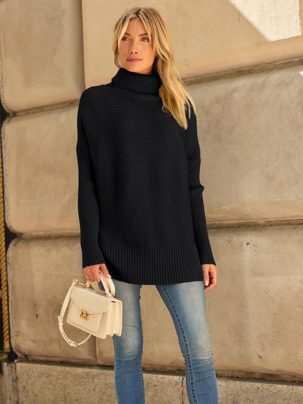 LILLUSORY Womens Turtleneck Oversized Tunic Fall Sweaters 2025 Casual Long Pullover Knit Winter Cute Poncho Fashion Trendy Clothes Outfits Clothing Tops Leggings Black