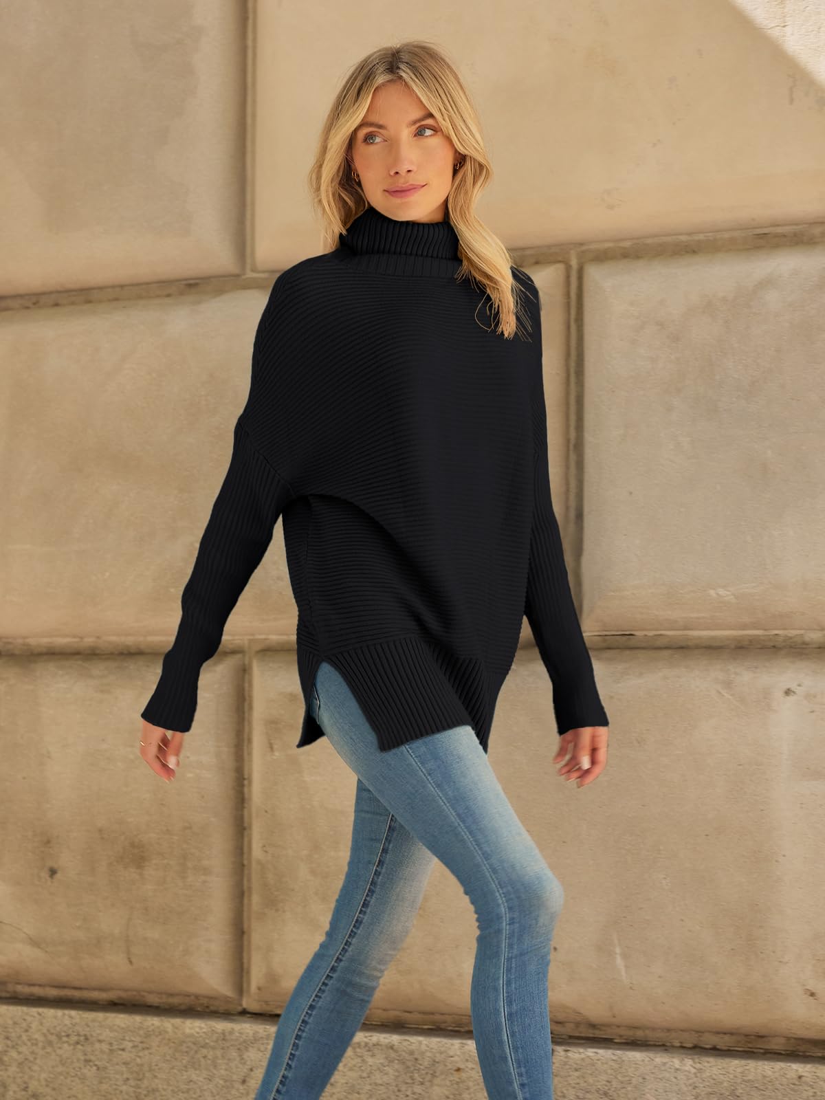 LILLUSORY Womens Turtleneck Oversized Tunic Fall Sweaters 2025 Casual Long Pullover Knit Winter Cute Poncho Fashion Trendy Clothes Outfits Clothing Tops Leggings Black
