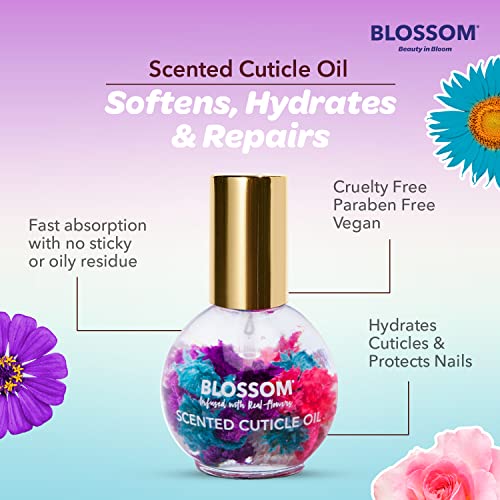 Blossom Hydrating, Moisturizing, Strengthening, Scented Cuticle Oil, Infused with Real Flowers, Made in USA, 0.42 fl. oz, Grape