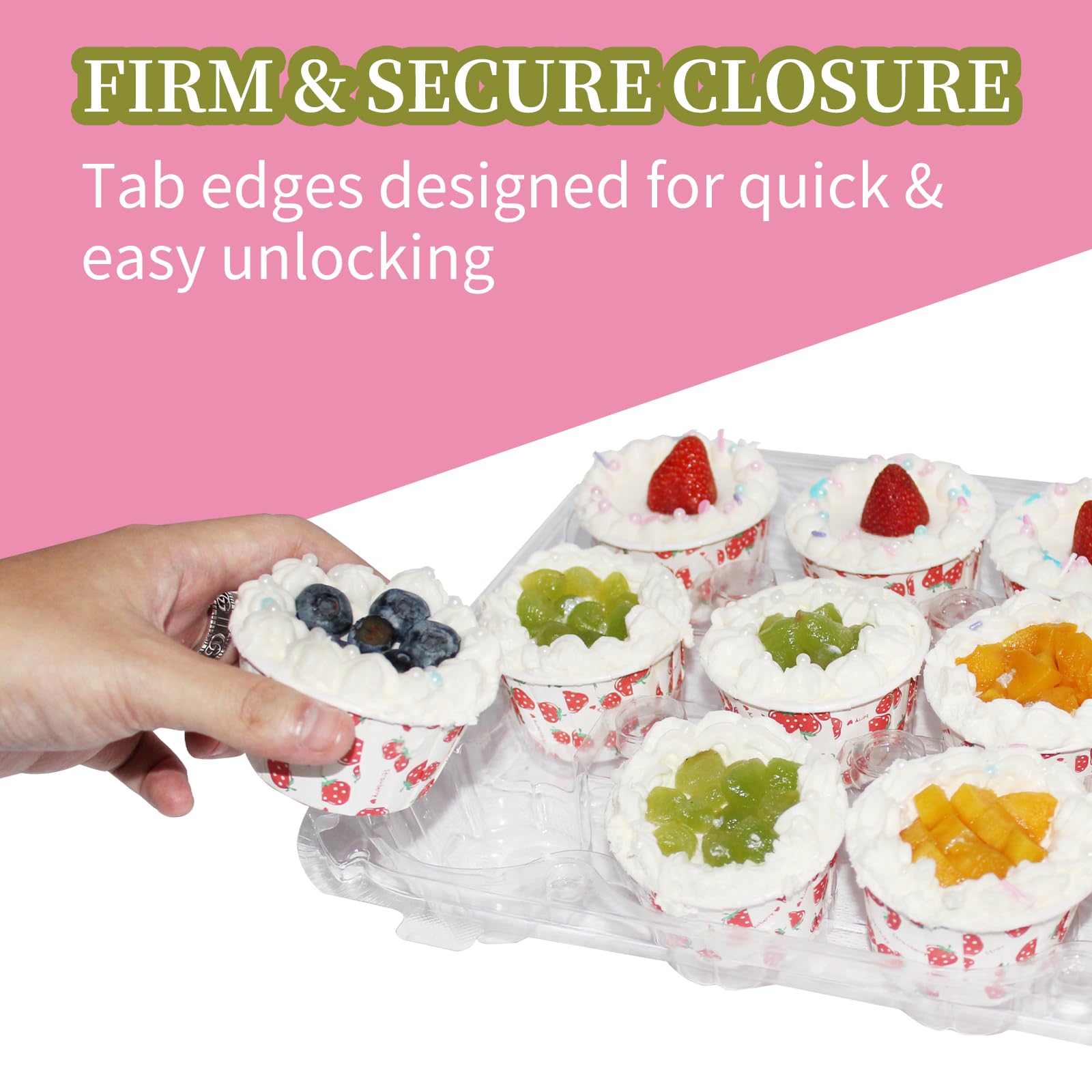 (12 Pack x 8 Sets) Disposable Stackable Plastic Cupcake Containers, Cupcake Holder for 12 Cupcakes,High Tall Dome Lid Cupcake Carriers, Mini Cupcake Container Suitable for cupcakes, desserts, muffins