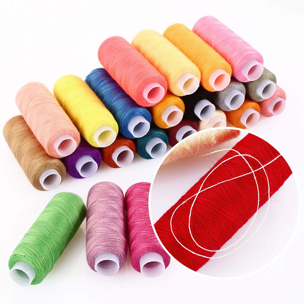 Queta 30 Color Polyester Sewing Thread Kit - 30 Spools for Hand & Machine Sewing, Includes 2 Needle Threaders, 16 Needles, Box