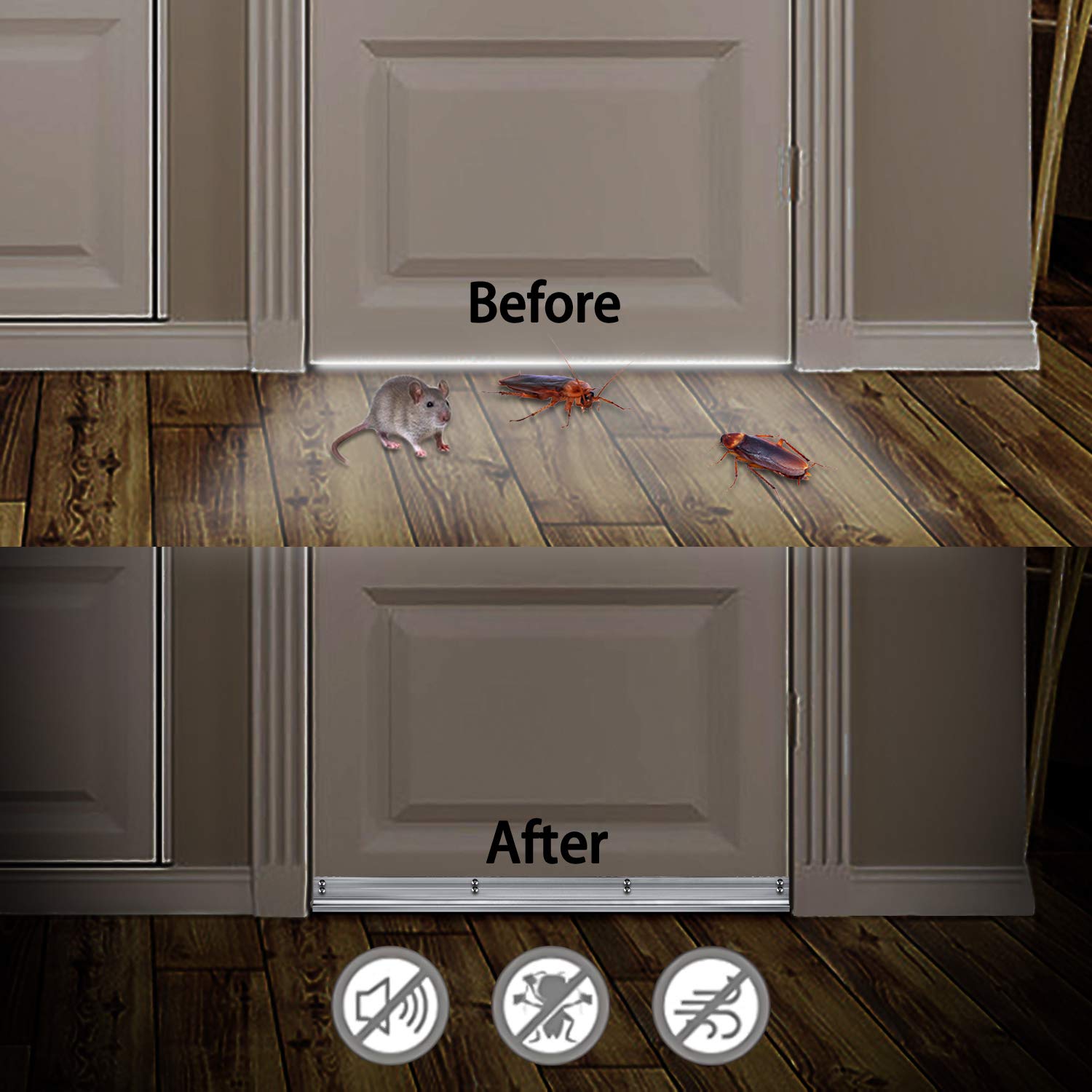 BAINING Metal Door Draft Stopper, 43.5 Inch Under Door Sweep Bottom Blocker Seal Strip, Aluminium Sweeps Anti Mouse Bite, Brown
