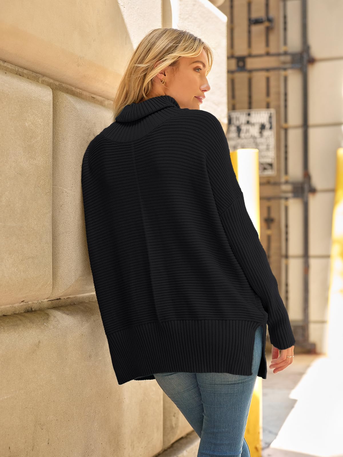 LILLUSORY Womens Turtleneck Oversized Tunic Fall Sweaters 2025 Casual Long Pullover Knit Winter Cute Poncho Fashion Trendy Clothes Outfits Clothing Tops Leggings Black