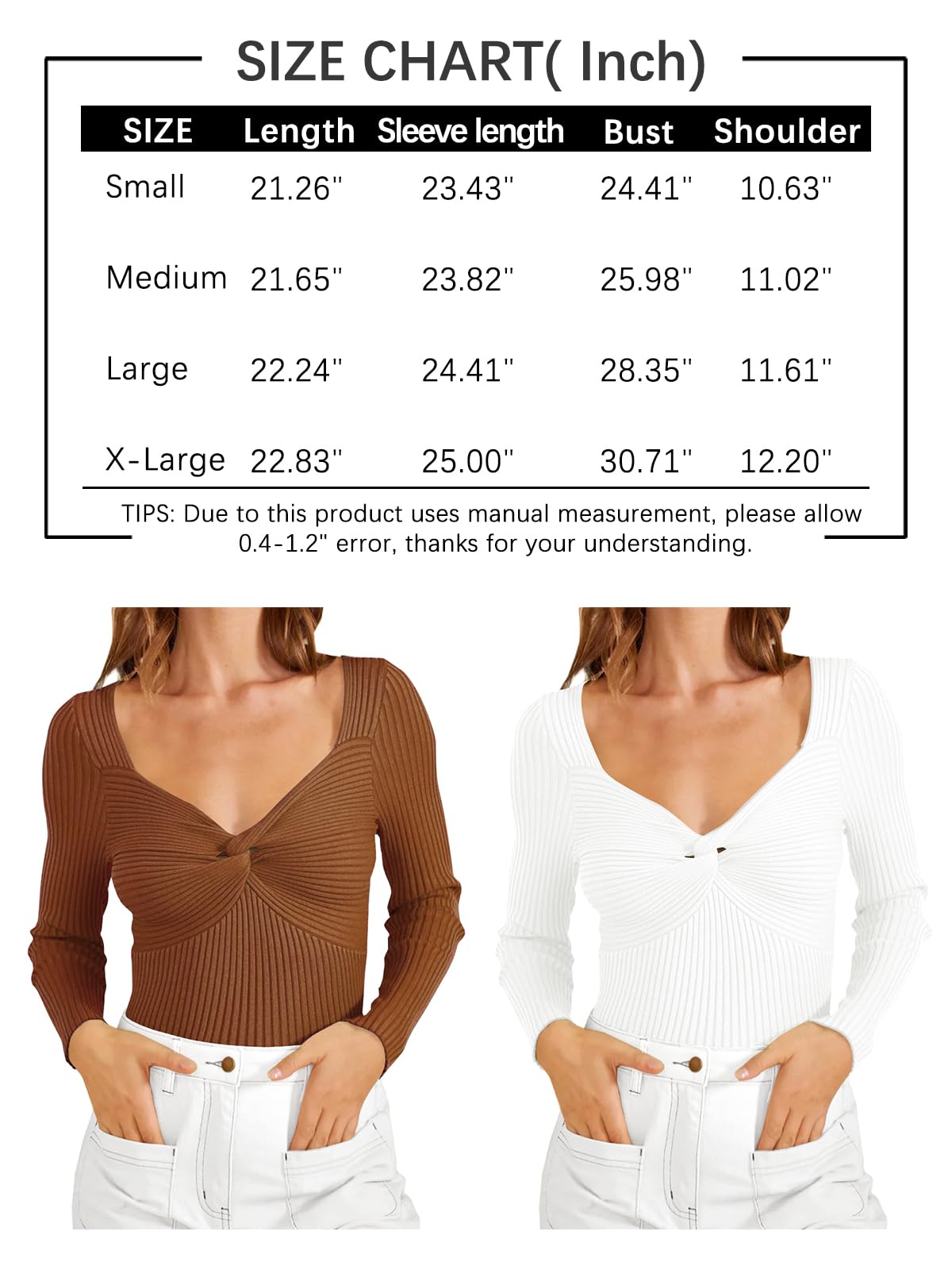 LILLUSORY Women's 2025 Twist Knot Fall Clothes Fashion Outfits Top Ribbed Long Sleeve 2025 Caramel Large