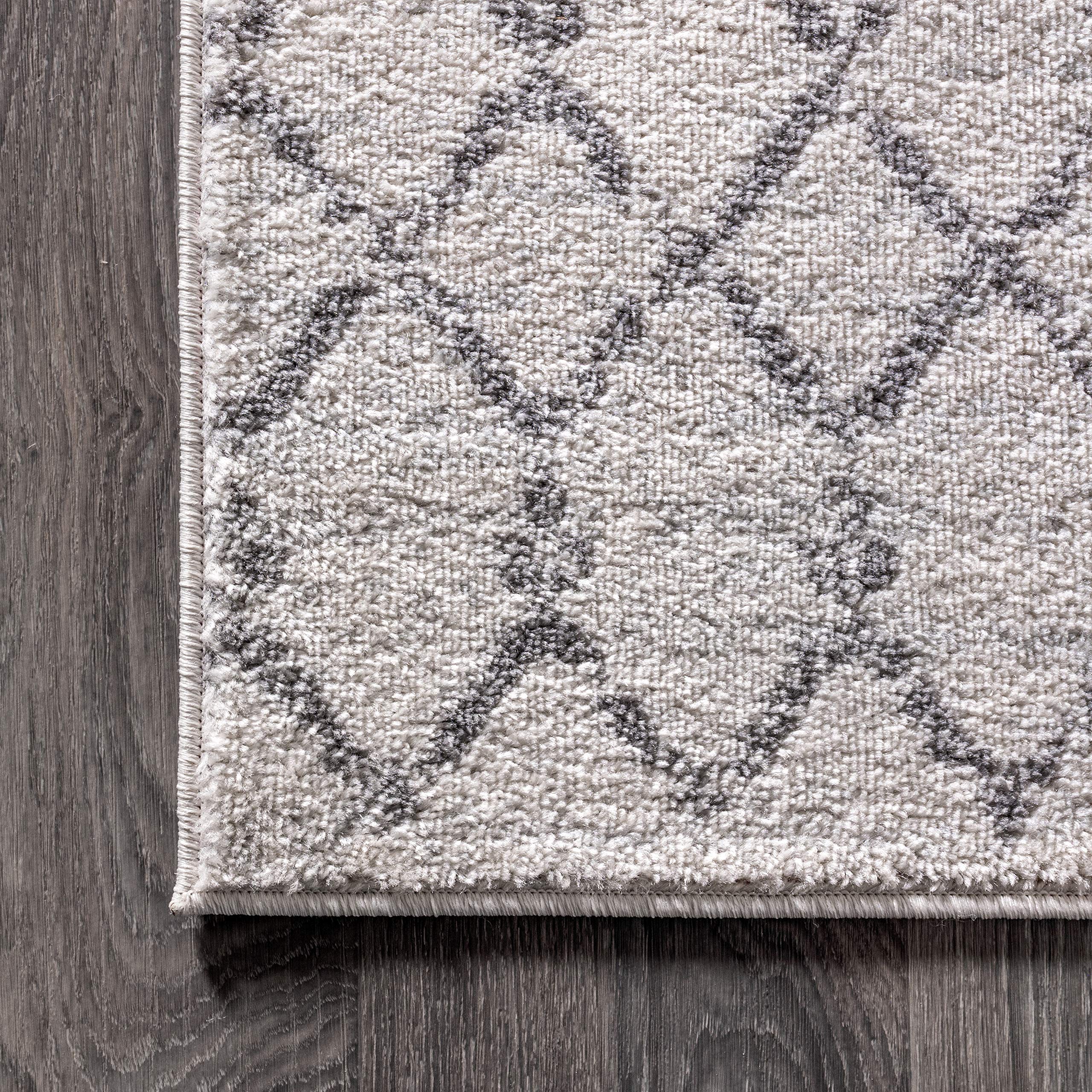 JONATHAN Y MOH101B-5R Moroccan Hype Boho Vintage Diamond 5' Round Area-Rug, Bohemian, Southwestern, Casual, Transitional, Pet Friendly, Non Shedding, Stain Resistant, Easy-Cleaning, Cream/Gray