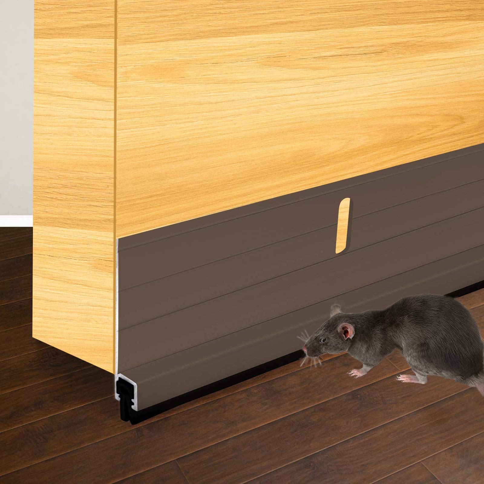 BAINING Metal Door Draft Stopper, 43.5 Inch Under Door Sweep Bottom Blocker Seal Strip, Aluminium Sweeps Anti Mouse Bite, Brown