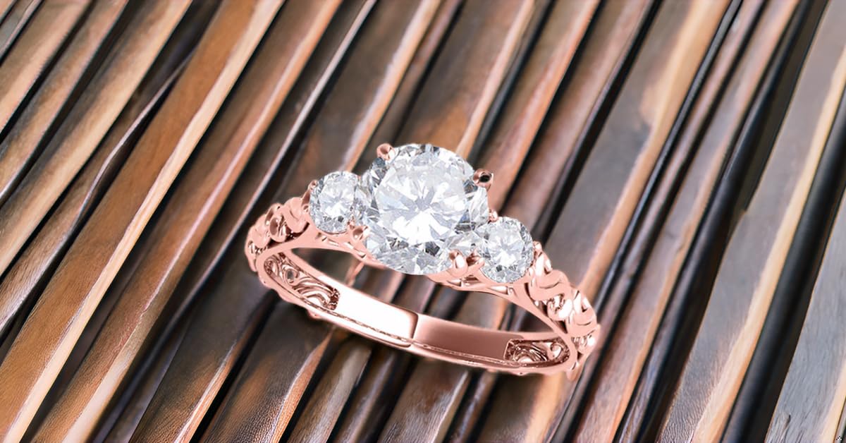 MauliJewels 0.50 Ct. Three-Stone Diamond Engagement Ring Women, 14K Solid Gold