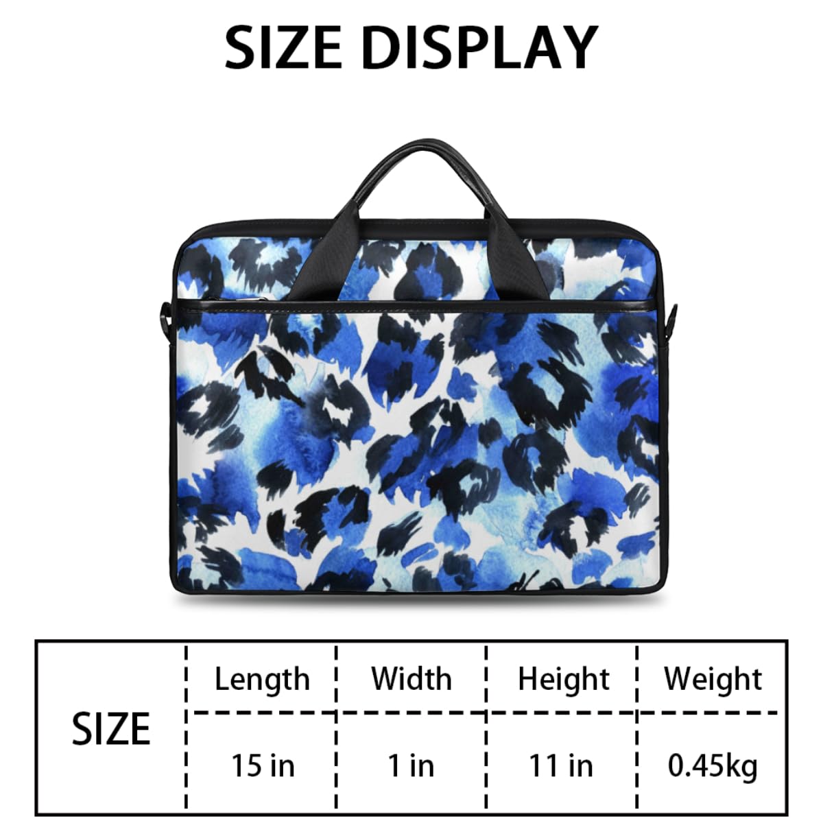 Blue Leopard Print Lightweight Laptop Bag Case 13-15 Inch Computer Briefcase Bag for Women Men Notebook Shoulder Bag