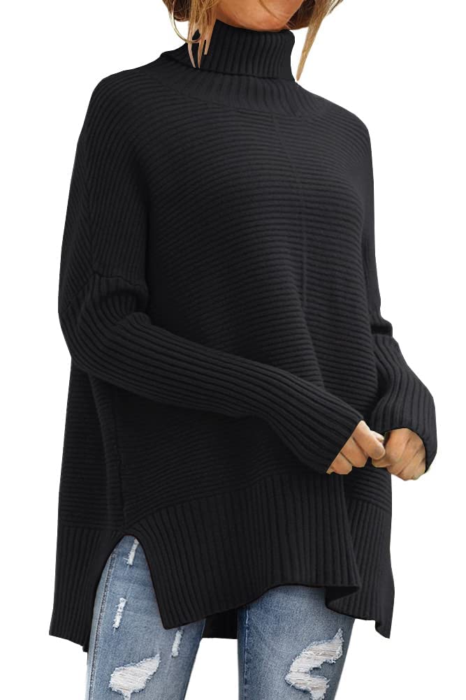 LILLUSORY Womens Turtleneck Oversized Tunic Fall Sweaters 2025 Casual Long Pullover Knit Winter Cute Poncho Fashion Trendy Clothes Outfits Clothing Tops Leggings Black