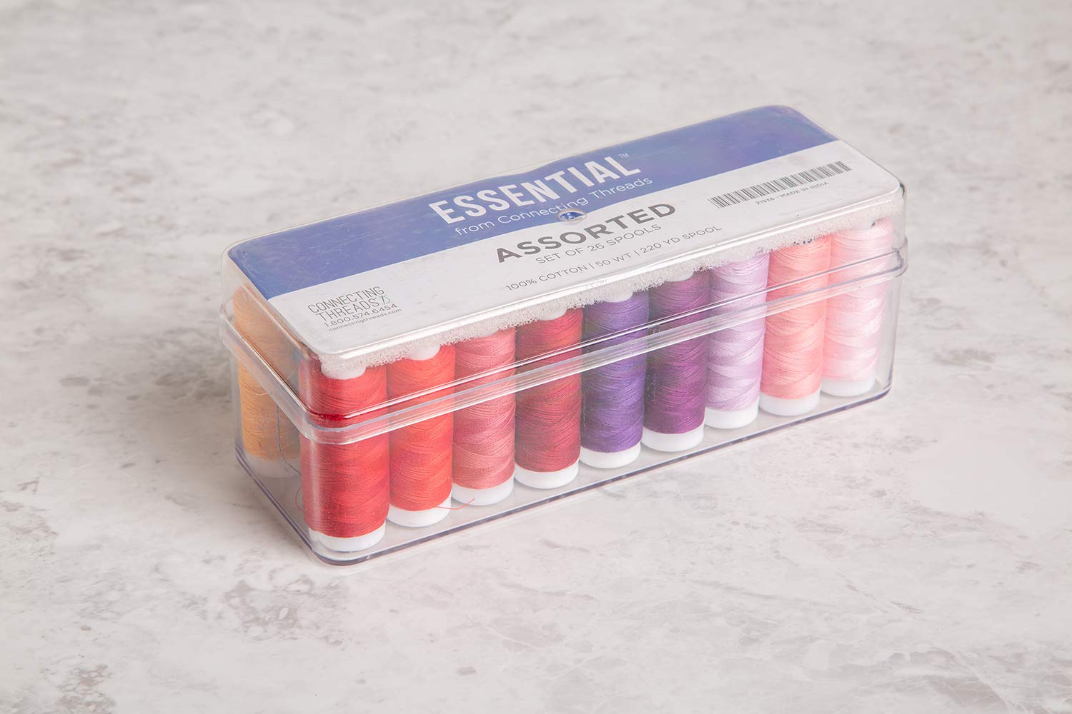 Connecting Threads 100% Cotton Essential Thread Set - 26 Spools 220 Yards Each with Carrier