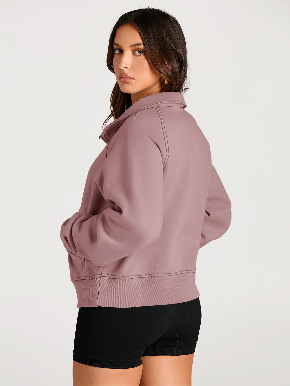 AUTOMET Womens Sweatshirts Half Zip Cropped Pullover Fleece Quarter Zipper Hoodies 2024 Fall Fashion Outfits Clothes DarkPink Medium