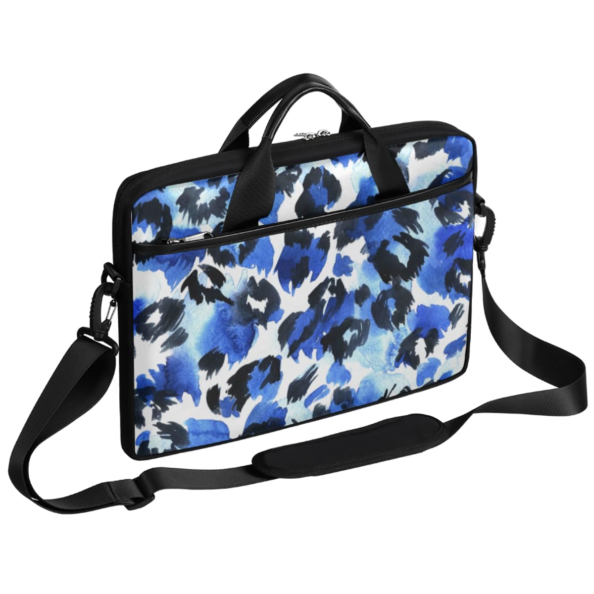 Blue Leopard Print Lightweight Laptop Bag Case 13-15 Inch Computer Briefcase Bag for Women Men Notebook Shoulder Bag