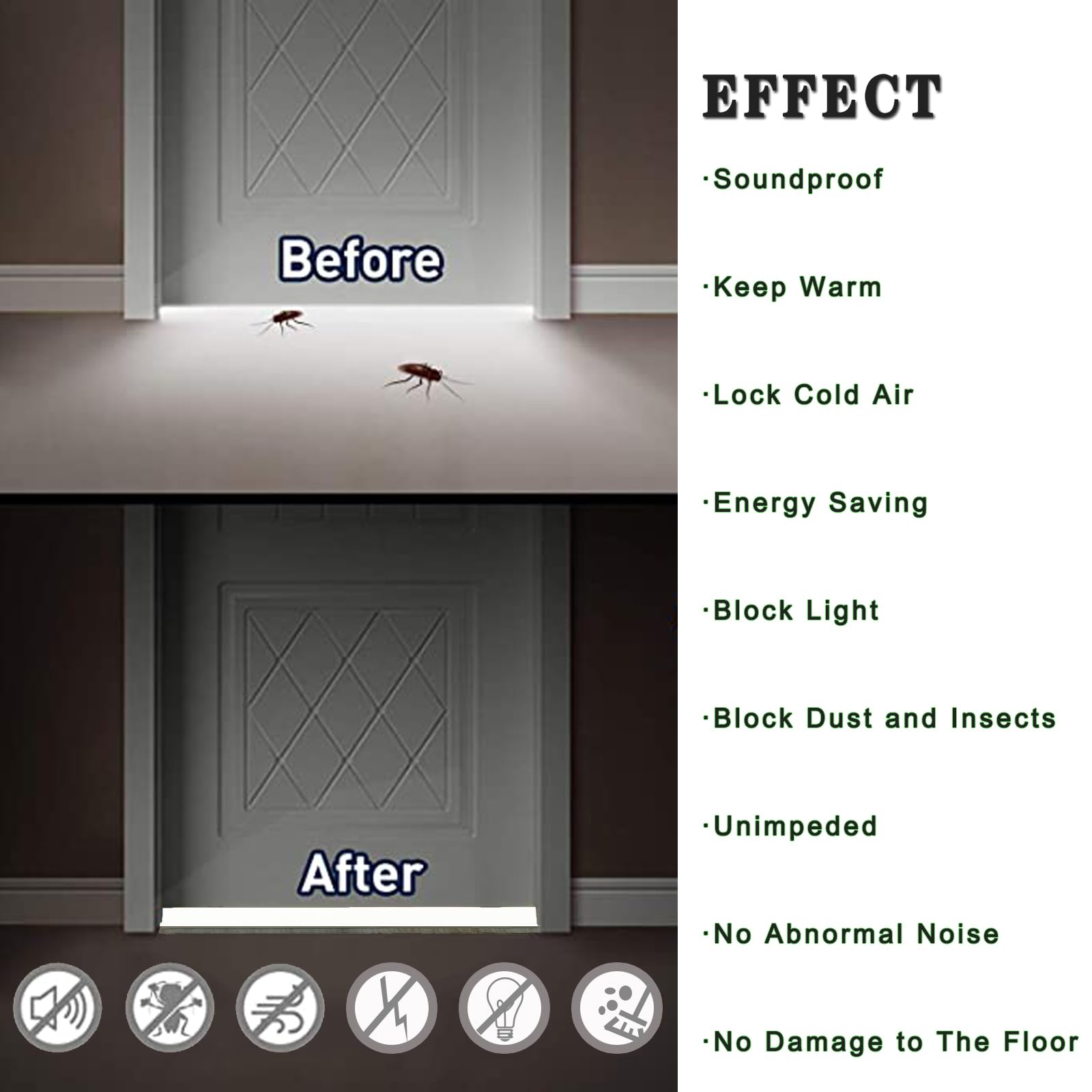 Door Sweep for Bottom of Door, Adhesive Silicone Rubber Door Sweep with Brush, 39" Adjustable Door Draft Stopper - White