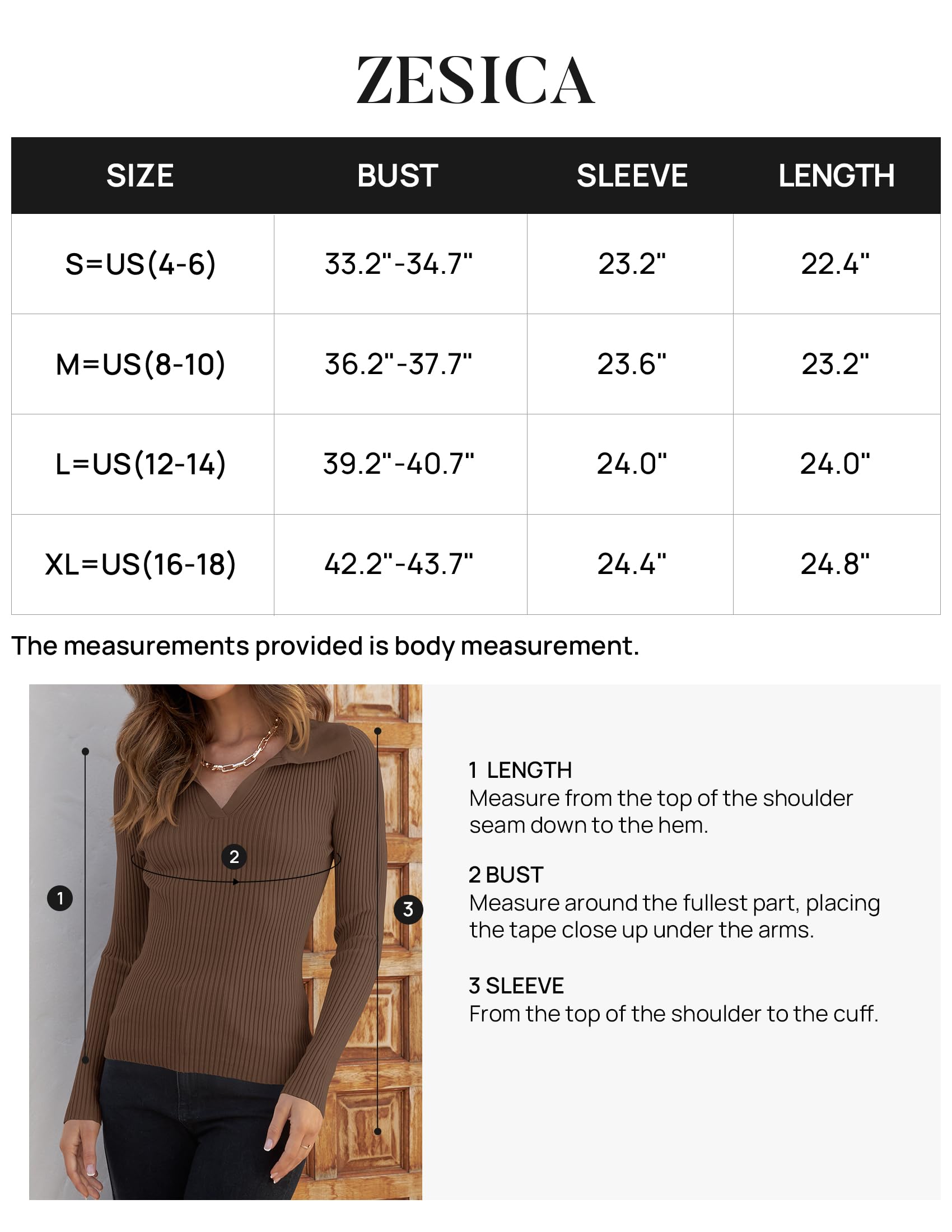 ZESICA Sweaters for Women Spring Long Sleeve V Neck Ribbed Knit Pullover Tops Casual Slim Fit Basic Tee Shirts,Mocha,Small