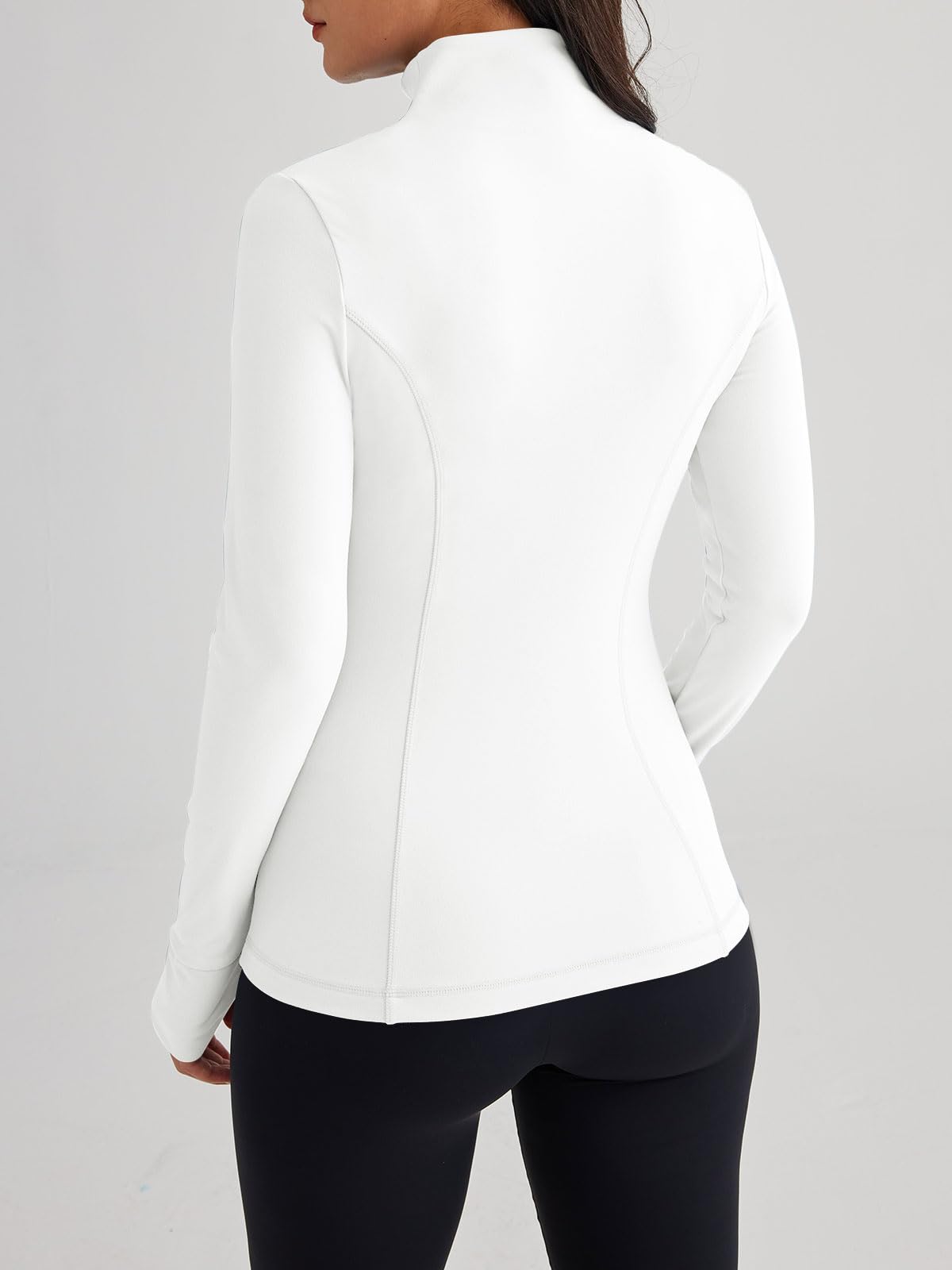 Trendy Queen Womens Lightweight Zip Up Jackets Mock Turtleneck Fall Hoodies Fitted 2024 Athletic Workout Clothes with Pockets White L