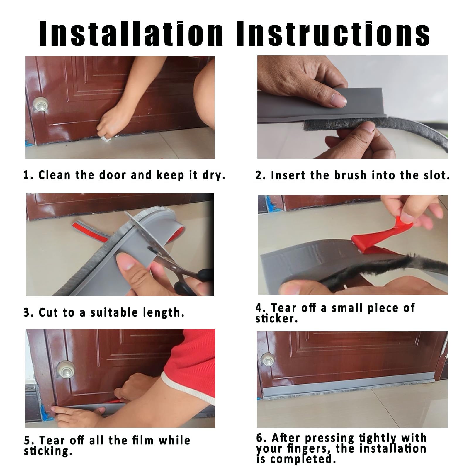 Door Sweep for Bottom of Door, Adhesive Silicone Rubber Door Sweep with Brush, 39" Adjustable Door Draft Stopper - White