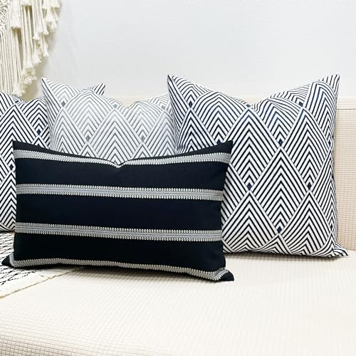 Slow Cow Pack of 2 Embroidery Throw Pillow Covers, Geometric Diamonds Navy Decorative Throw Pillow Cases for Sofa 18 x18 Inches