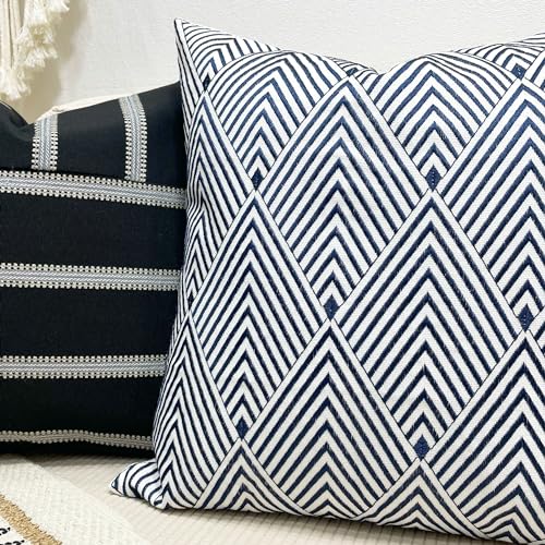 Slow Cow Pack of 2 Embroidery Throw Pillow Covers, Geometric Diamonds Navy Decorative Throw Pillow Cases for Sofa 18 x18 Inches