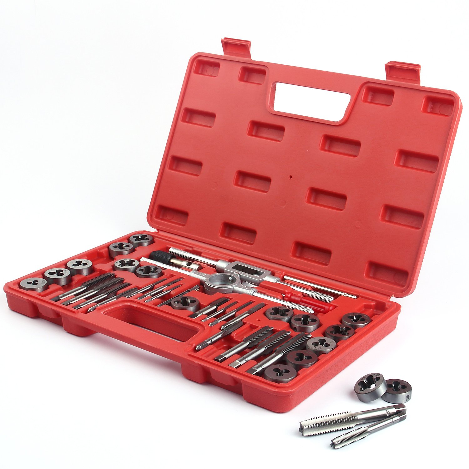 EFFICERE 40-Piece Premium Tap and Die Set, SAE Unified Screw Thread, Size #4 to 1/2” | Include UNC Coarse, UNF Fine and NPT Threads | Essential Threading Tool Kit with Complete Handles and Accessories