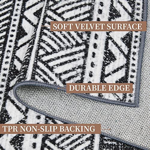 RUGSREAL Boho Area Rug 5' x 7' Machine Washable Modern Diamond Carpet Rug Distressed Bohemian Foldable Accent Rug Coffee Table Rug Farmhouse Dining Table Rug Office Bedroom Decor, Black