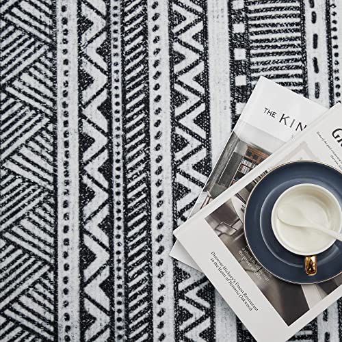 RUGSREAL Boho Area Rug 5' x 7' Machine Washable Modern Diamond Carpet Rug Distressed Bohemian Foldable Accent Rug Coffee Table Rug Farmhouse Dining Table Rug Office Bedroom Decor, Black