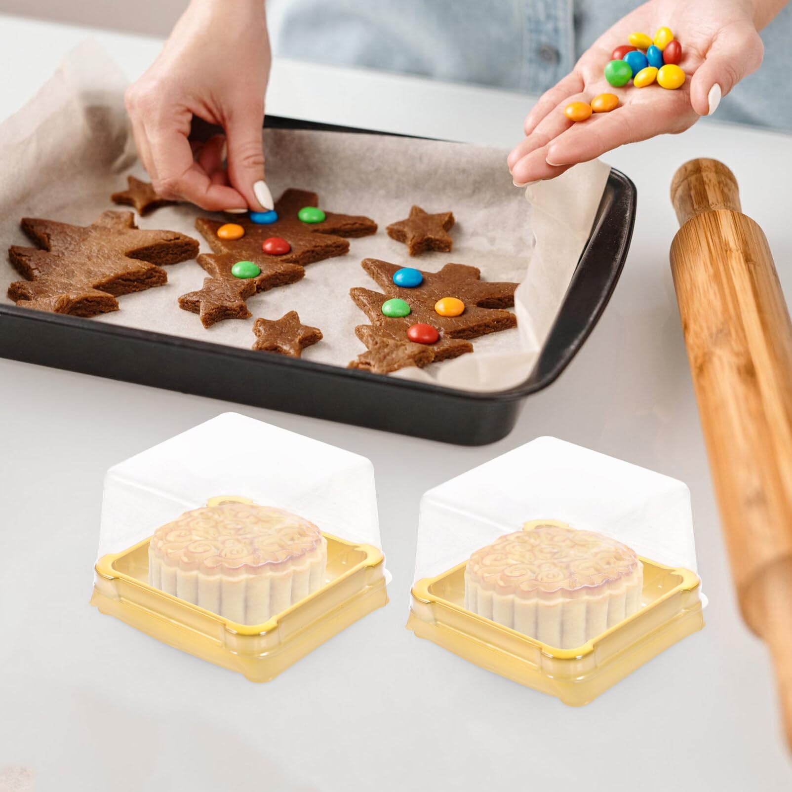 Alipis 50pcs Cheese Crackers Disposable Food Containers Mini Cupcake Boxes Cheese Its Crackers Cake Container Clear Boxes for Favors Muffin Container Moon Cake Boxes Round Sandwich