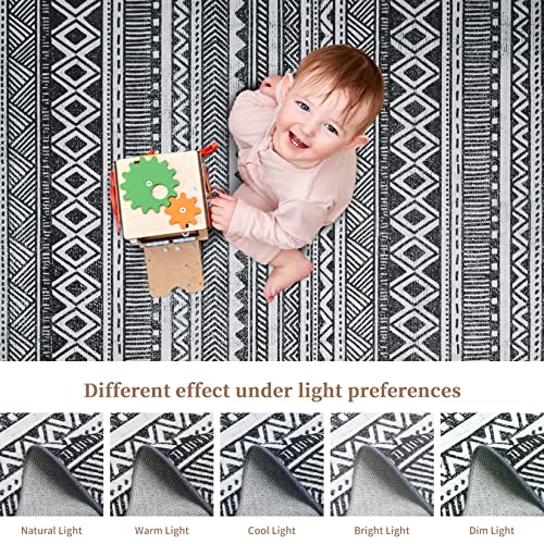 RUGSREAL Boho Area Rug 5' x 7' Machine Washable Modern Diamond Carpet Rug Distressed Bohemian Foldable Accent Rug Coffee Table Rug Farmhouse Dining Table Rug Office Bedroom Decor, Black