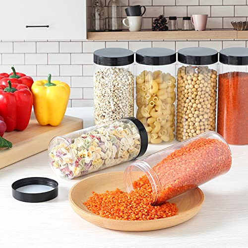 16oz Plastic Jar with Lids, 16Pcs Clear Empty Containers Straight Cylinders Storage Jars with Airtight Black Lid Stackable Refillable Round Plastic Jars for Body Butter, Kitchen Food & Home Storage