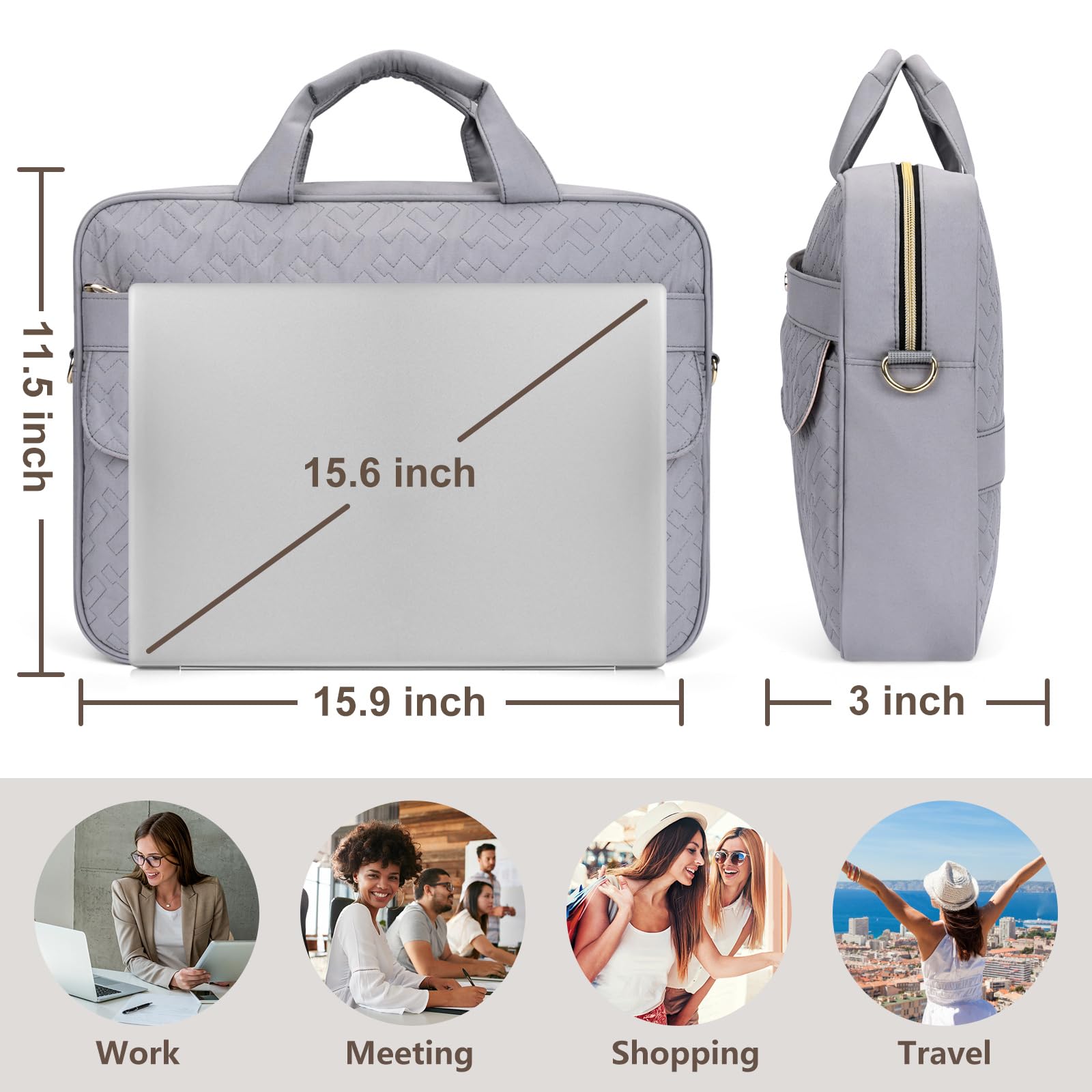 HXLGMD Laptop Bag 15.6 Inch Protective Laptop Shoulder Bag Computer Carrying Case Compatible with MacBook Pro 16 inch, HP, Dell, Lenovo, Asus, Messenger Office Bag with Strap - Grey