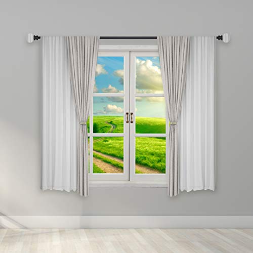 Acrylic Diamond Finials Curtain Rod 28-48 Inch, 3/4" Diameter Window Treatment Single Rod Set,Black