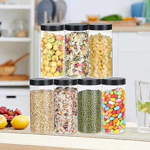 16oz Plastic Jar with Lids, 16Pcs Clear Empty Containers Straight Cylinders Storage Jars with Airtight Black Lid Stackable Refillable Round Plastic Jars for Body Butter, Kitchen Food & Home Storage