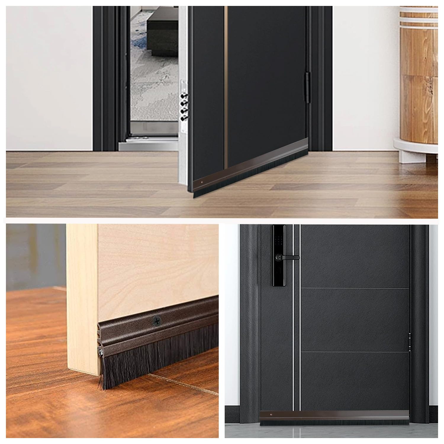 Qimoo 2 Pack Door Bottom Sweep, h-Shape Aluminum Alloy Holder Door Sweep for Bottom of Door with 1.6" Brwon Nylon Brush, 39.37"x2.48"(1000mmx63mm)