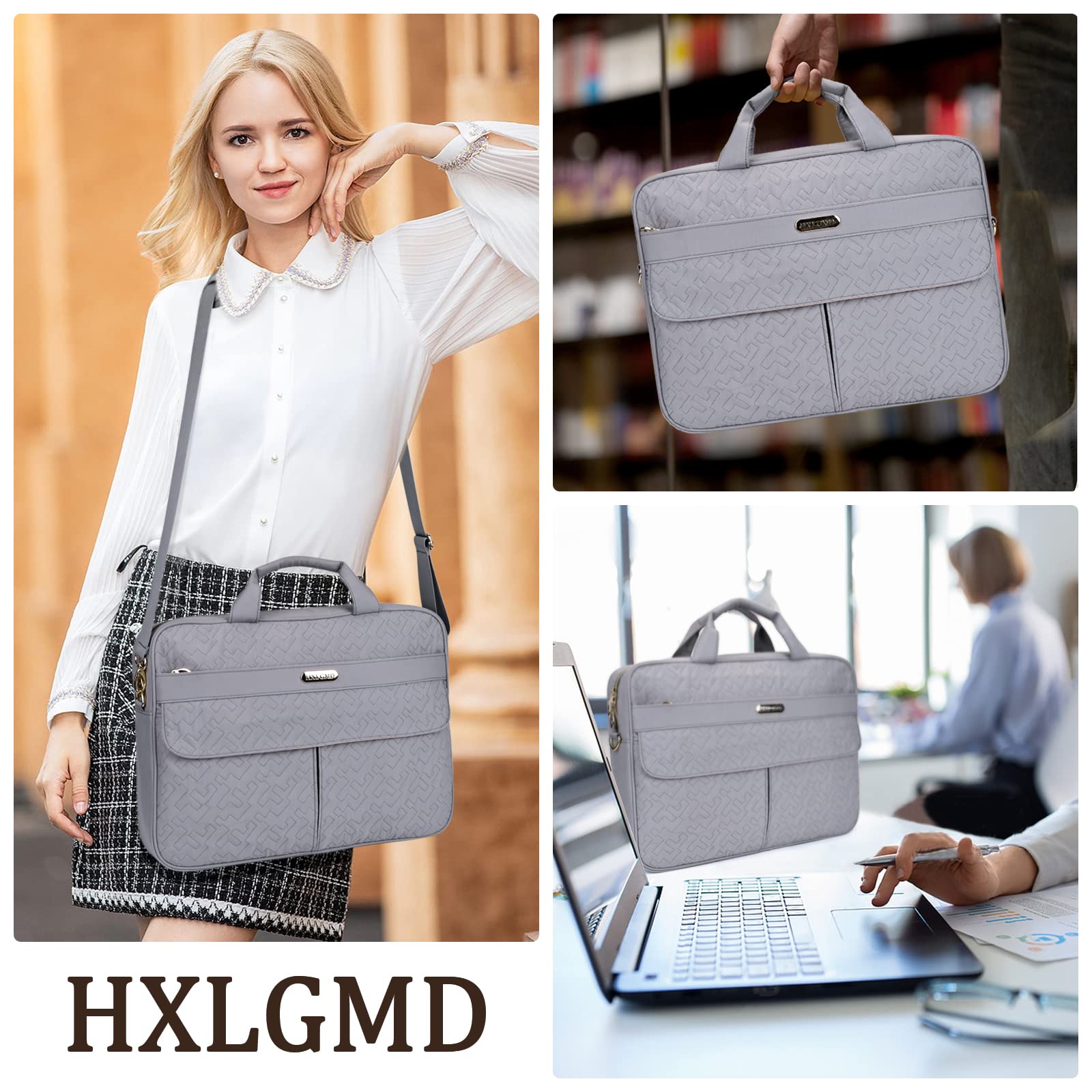 HXLGMD Laptop Bag 15.6 Inch Protective Laptop Shoulder Bag Computer Carrying Case Compatible with MacBook Pro 16 inch, HP, Dell, Lenovo, Asus, Messenger Office Bag with Strap - Grey